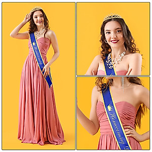 Bonuci Homecoming Party Supplies Prom Homecoming King and Queen Sashes Crowns Hat Rhinestone Tiara (Blue)