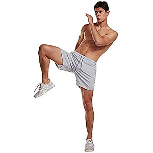 FLYFIREFLY Men's 2-in-1 Workout Running Shorts 7" Lightweight Gym Yoga Training Sport Short Pants Grey