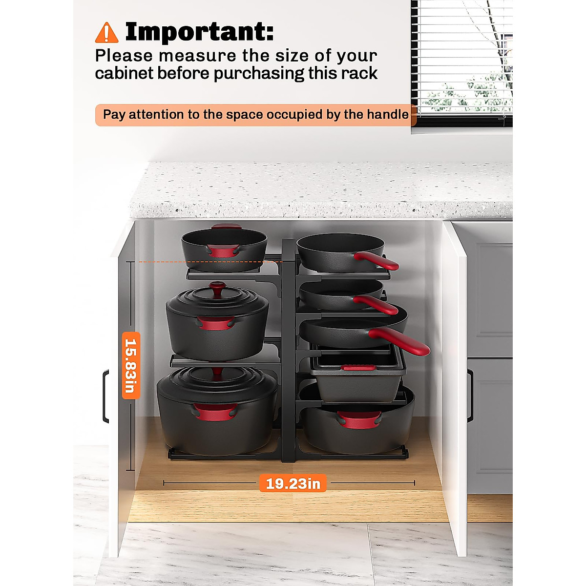 MUDEELA Pots and Pans Organizer for Cabinet 8-Tier Adjustable Heavy Duty Pan Organizer Rack for Cabinet, Pot Organizer Rack for Kitchen Cabinet Organization & Storage
