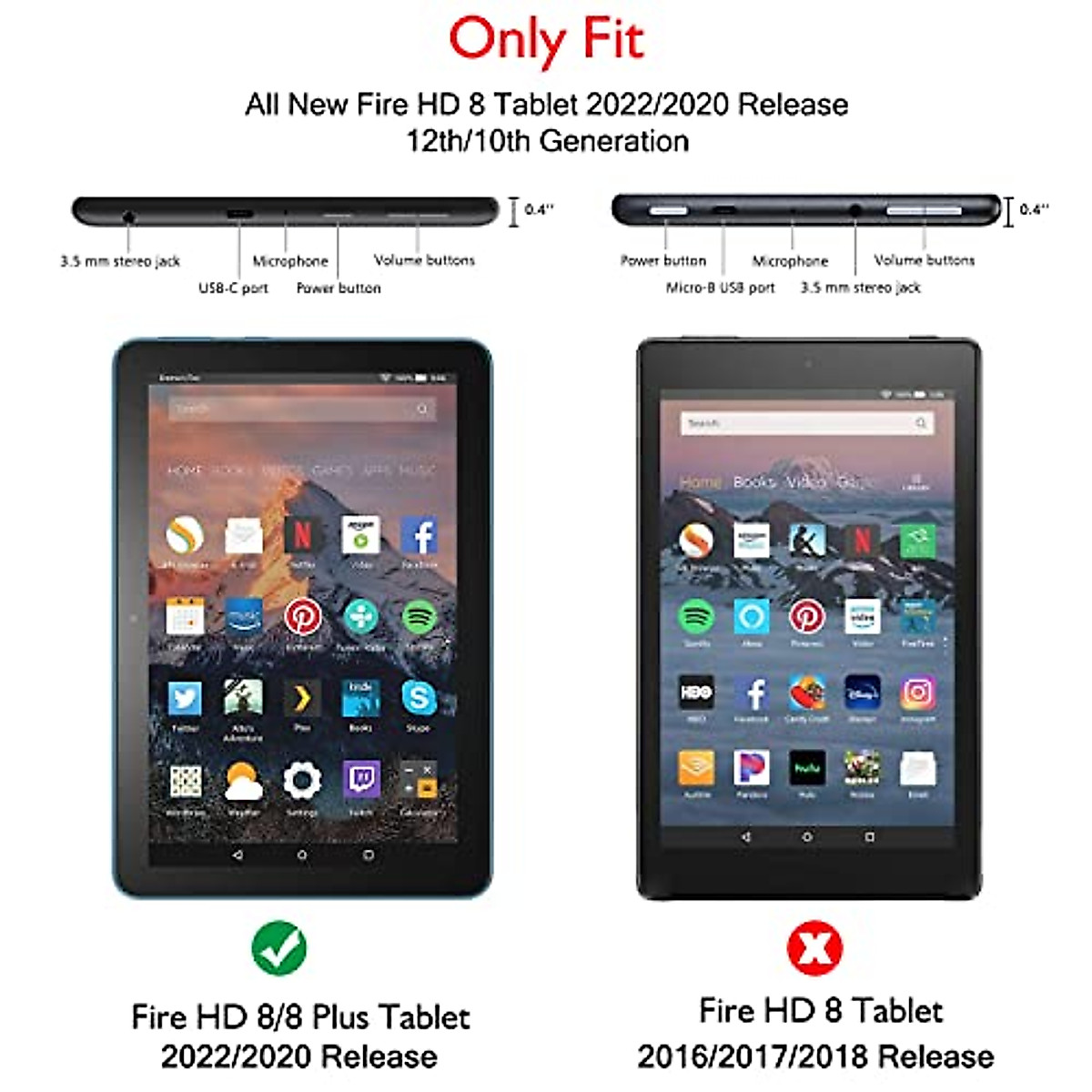 Fire HD 8 Tablet Case, Kids Case for Amazon Kindle Fire 8/8 Plus Tablet 10th/12th Generation 2020/2022 Release, Ubearkk Light Weight Shock Proof Anti Slip Protective Cases and Covers (Pink)