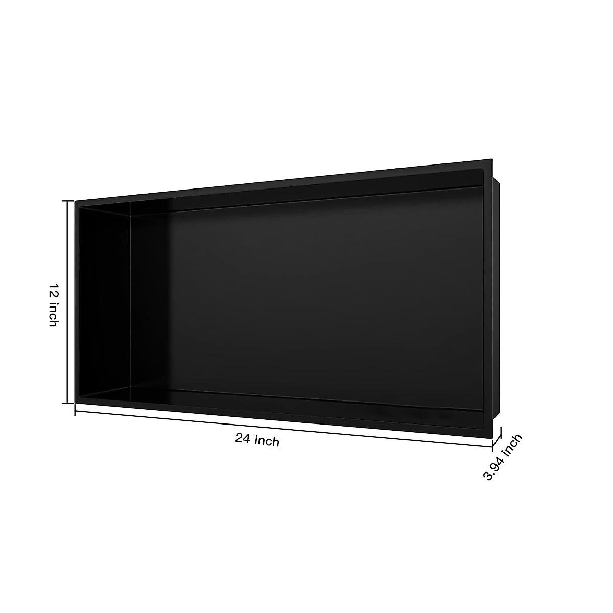 BWE Stainless Steel Shower Niche, 24" X 12" X 4" Large Volume Bathroom Wall Niche,No Tile Needed,Recessed Shower Shelf Organizer for Storage,One Inner Shelf,Matte Black