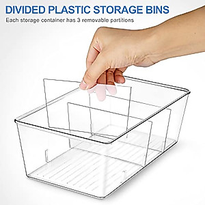 Food Storage Organizer Bins with Dividers, Clear Plastic Storage Bins for Packets, Snacks, Pouches, Spice Packets, Stackable Fridge Organizers for Pantry, Kitchen, Cabinet Organization and Storage