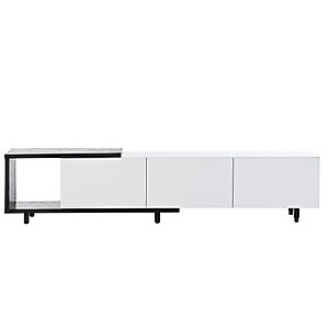 Bellemave White TV Stand for 80 Inch TV Modern Entertainment Center with Storage Cabinet and Open Shelf UV High Gloss Media Center Wood TV Console Table forLiving Room, White