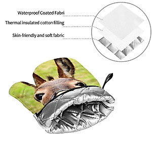 ZHRYMIFE Happy Donkey Oven Mitts and Pot Holders Sets Kitchen Hot Pad Non-Slip Heat Resistant Waterproof Baking BBQ Cooking Gloves(4 Piece) Black