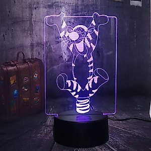 Bri-moryea Novelty Cute Bouncing Tigger 3D LED Lamp Night Light 7 Color RGB Changing Baby Bedroom Atmosphere Decor Kids Lovely Christmas Lampara Children Toys (Bouncing Tigger)