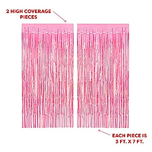 xo, Fetti Decorations Hot Pink Iridescent Fringe Foil Curtain - Set of 2 | Bachelorette Party Bridal Shower Backdrop, Wedding, Birthday Photo Booth