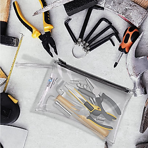 Covers & All Tool Bag, 18 Oz 48 PHR, Ultra-Clear PVC Tool Pouch with Belt for Hanging, Multipurpose Use Clear Zipper Pouches for Easy Organization, Toiletry, Makeup (11” W x 7” L, Clear)