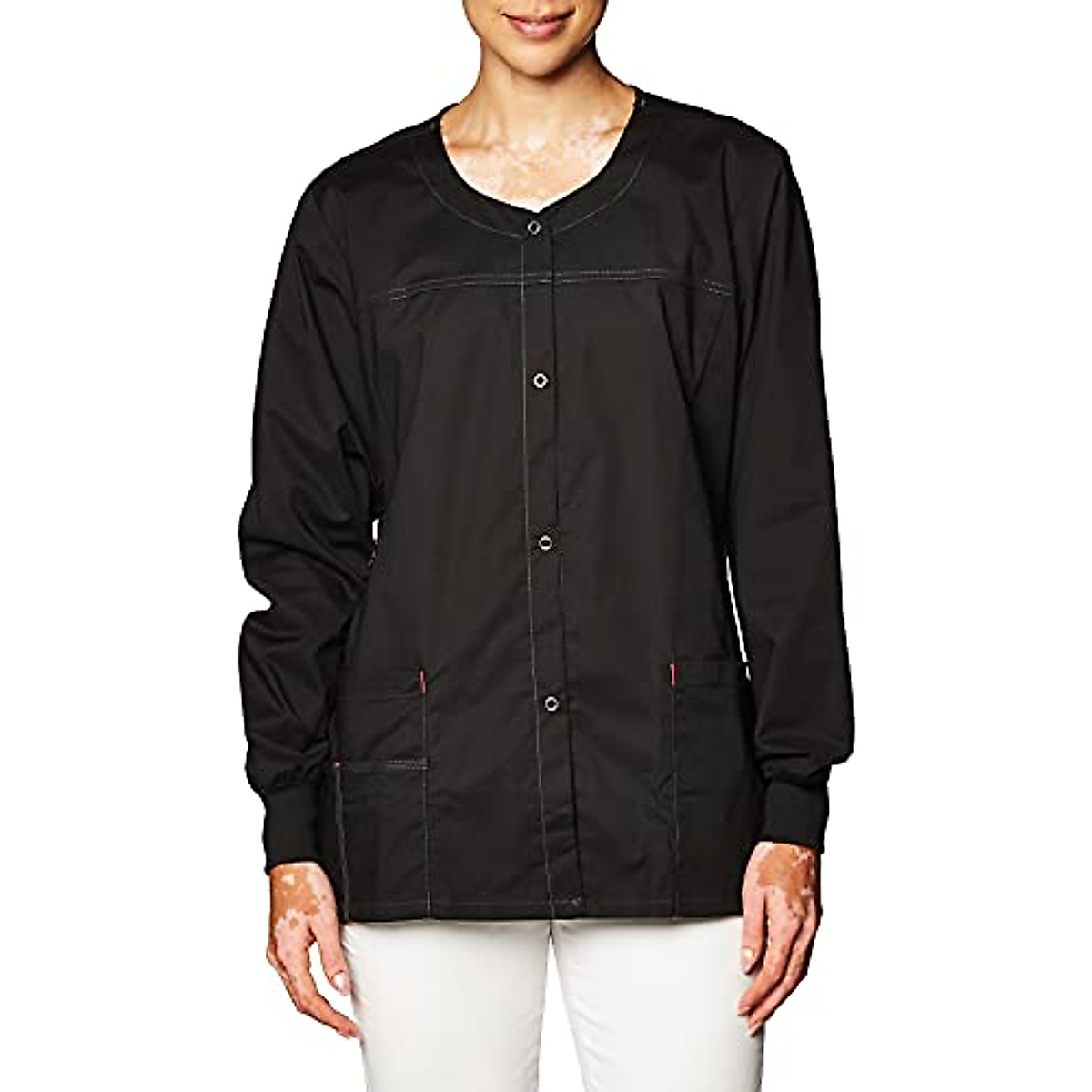 WonderWink Women's Wonderflex Constance Scrub Jacket, Black, Large