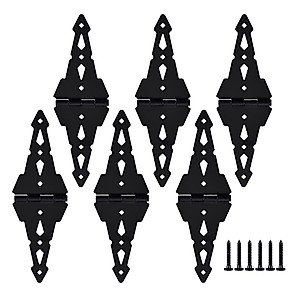 HOME MASTER HARDWARE 8 inch Gate Hinges,Heavy Duty gate Hinges,Wood Gate Hinges for Wooden Fences for patios, barn Doors, Yard gate,with Screws, Black, (6 Pack)