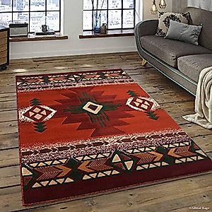 Allstar 5X7 Rust and Burgundy Navajo Rectangular Accent Rug with Ivory and Green Southwestren Medallion Design (5' 2" X 7' 1")
