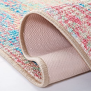 SAFAVIEH Sequoia Collection Machine Washable Slip Resistant 4'4" x 6' Blue/Gold SEQ155M Modern Boho Abstract Entryway Living Room Foyer Bedroom Accent Rug