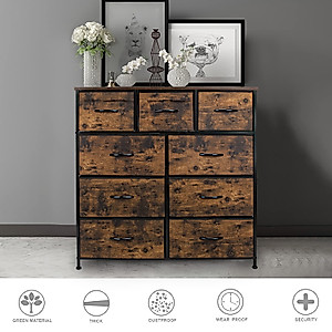 CERBIOR Wide Drawer Dresser Storage Organizer 9-Drawer Closet Shelves, Sturdy Steel Frame Marbling Wood Top with Easy Pull Fabric Bins for Clothing, Blankets (9-Rustic Brown Drawers)