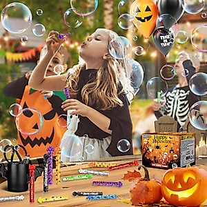 AuroTops 80pcs Halloween Mini Bubble Wands, Halloween Party Favors for Kids, Halloween-Themed Stickers Bubble Wands for Trick or Treat, Goodie Bags, Halloween Toys Gifts for Kids