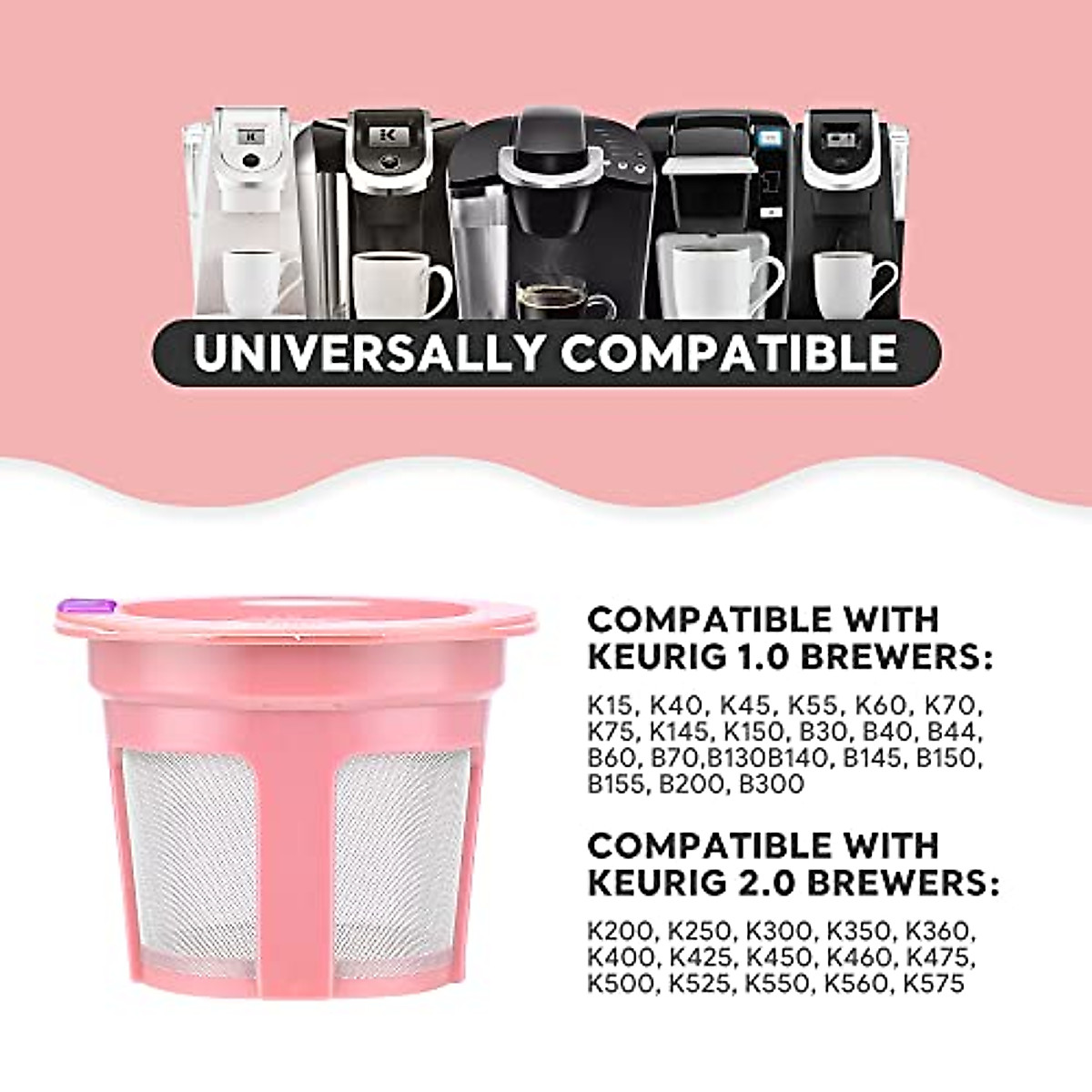 i Cafilas Week Reusable Cup Accessories for Keurig Filter K mini Plus,K-Cafe,K-cafe K83,K-Latte,K45 Elite,K-Classic,K-Compact,Reusable K Pods 2.0 and 1.0 Brewer (6 pcs in Pink)