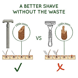 Krisp Beauty Long Handled Double Edge Safety Razor, Butterfly Open Men Women Shaving Razor with 5 Premium Double Edge Shave Blades