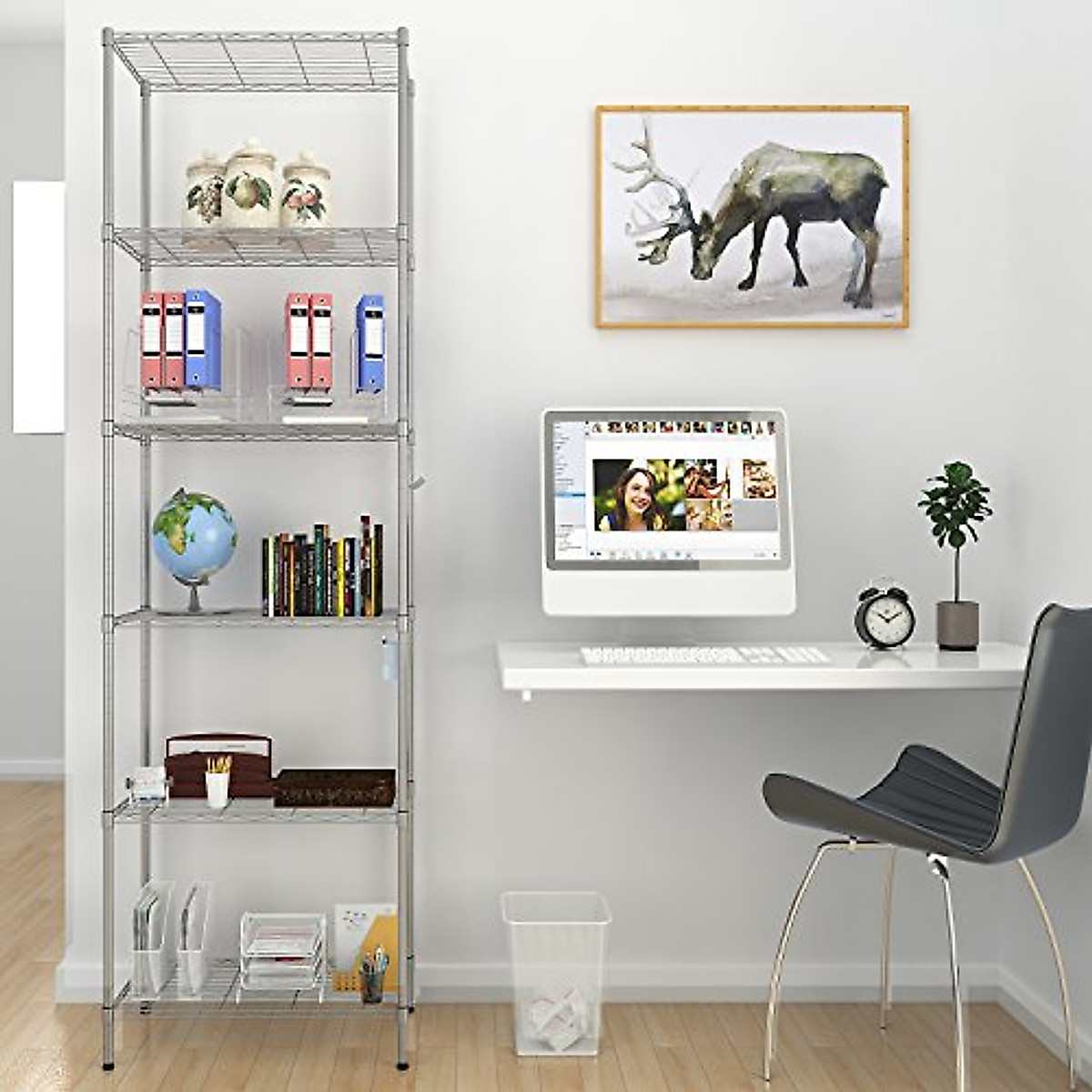 Anfan 6 Tier Wire Shelving Unit Heavy Duty Metal Wire Storage Shelves with Adjustable Leveling Feet & Side Hooks for Kitchen, Garage and Office (Silver)