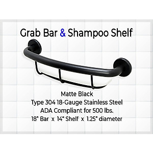 Shelf Grab Bar for Bathroom Shower Tub Kitchen Safety/304 Stainless Steel/Matte Black/ 18" x 5.5"