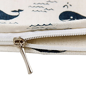 Caixia Women's Cotton Cartoon Whale Print Canvas Tote Shopping Bag (Beige-Zip)