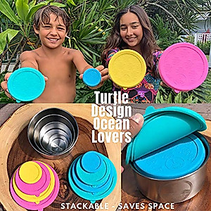 JaceBox Stainless Steel Snack Containers Set - Leakproof Lunch Containers for Lunchbox Blue & Green Turtle Silicone Lid PLASTIC FREE & BPA FREE - EASY to OPEN Flexible Unbreakable Lids! by JaceBox