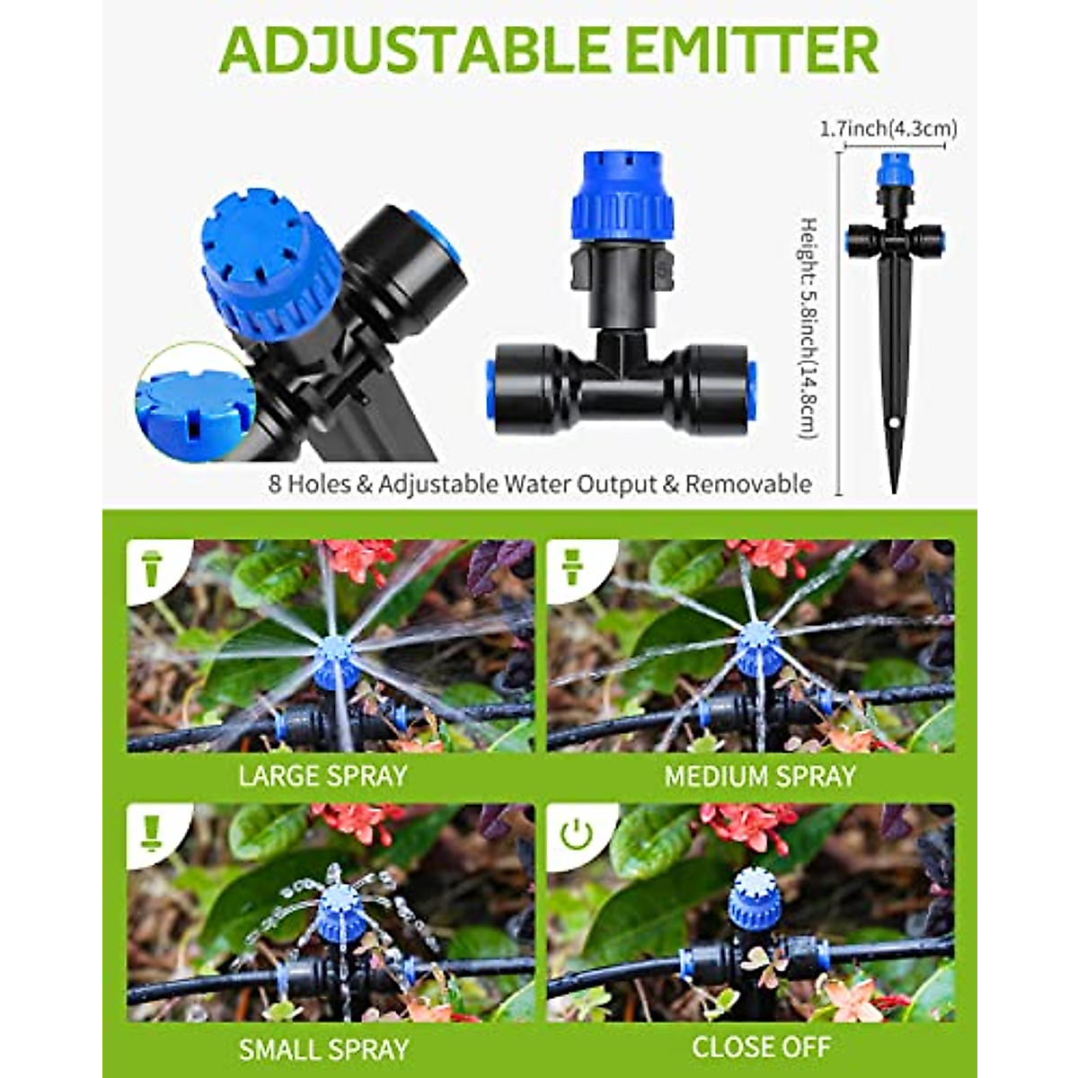 HIRALIY 59FT Garden Watering System, Drip Irrigation Kits for Plants, New Quick Connector, Blank Distribution Tubing, Saving Water Automatic Irrigation Equipment for Patio Lawn