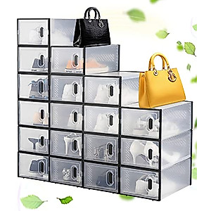 18 Pack Shoe Storage Boxes, Clear Plastic Stackable Shoe Boxes with Lids, Shoe Organizer Boxes for Closet,Space Saving Shoe Holder Sneaker Display Case, Shoe Containers Bins Boot Sneaker Storage Box
