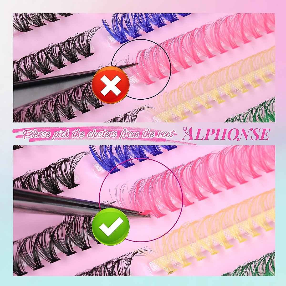 Individual Cluster Lashes 320Pcs Colored Lash CLusters DIY Eyelash Extensions 8-16mm D Curl Eyelash Clusters DIY at Home Lash Extension Fluffy Wispy Colored Lashes by ALPHONSE