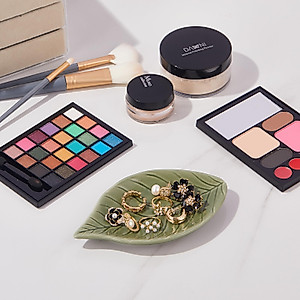 LZBALUYO Jewelry Dish Trinket Tray for Women, Ring Dish Holder, Unique Leaf Shape Ceramic Plate Cute Things Vanity Aesthetic Room Decor Mother's Day Birthday Christmas Warm House Gifts (Green)