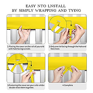 Vjningu Crib Rail Covers, Wrapped Rail Cover 3 Pcs (One Set) Anti-Collision Strip Corner Cover for Teething Bed Guardrail Cover Furniture Boys & Girls for Standard Crib（Yellow）