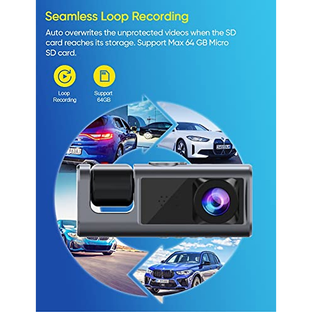3 Channel Dash Cam Front and Rear Inside, 1080P Dash Camera for Cars, Dashcam Three Way Triple Car Camera with IR Night Vision, Loop Recording, G-Sensor, Parking Monitor, 24 Hours Recording