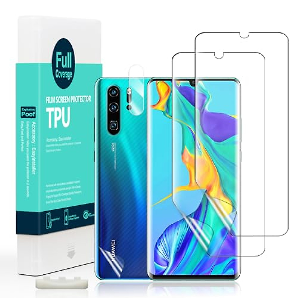 Ibywind 2 Pcs Screen Protector For Huawei P30 Pro 6.67",Flexible TPU Film,With 1Pc Camera Lens Protector,1Pc Back Film,Bubble Free[Easy to install]