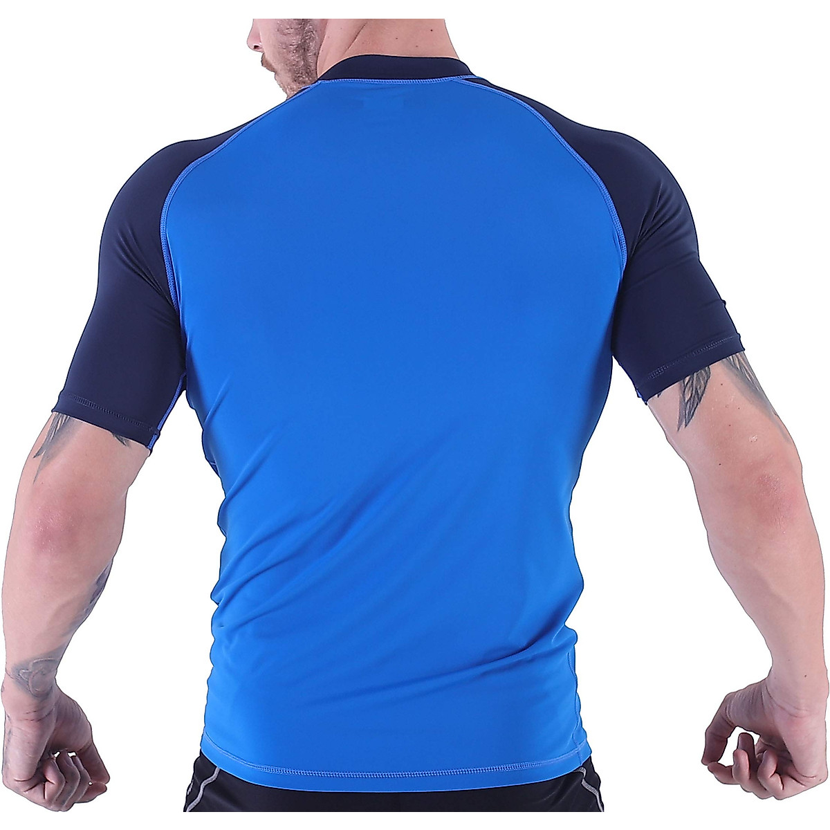 V VICROAD Mens Short Sleeve Rash Guard Swim Shirt Athletic Surfing Tee Sky/Navy-2XL