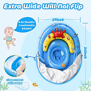 LAYCOL Baby Pool Float with UPF50+ Sun Protection Canopy and Toy Play Console for Infant, Toddler, Adjustable Safety Seat for 3-36 Months