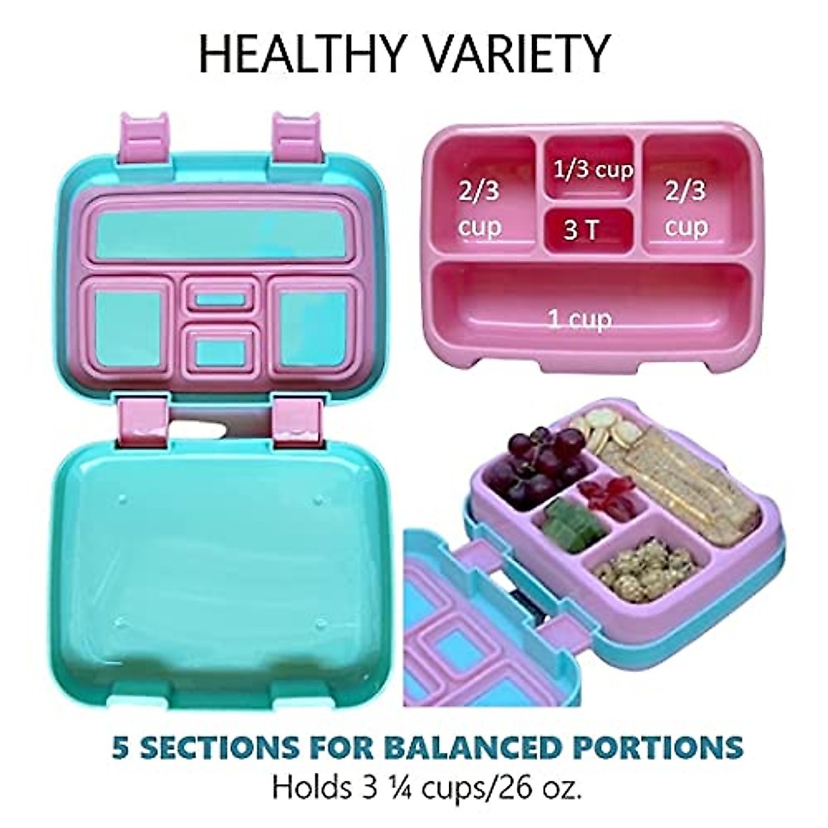 kinsho Bento Lunch Box and Matching Lunch Bag with Ice Pack Set for Girls, Toddlers (Pink Aqua Mermaid Cats)