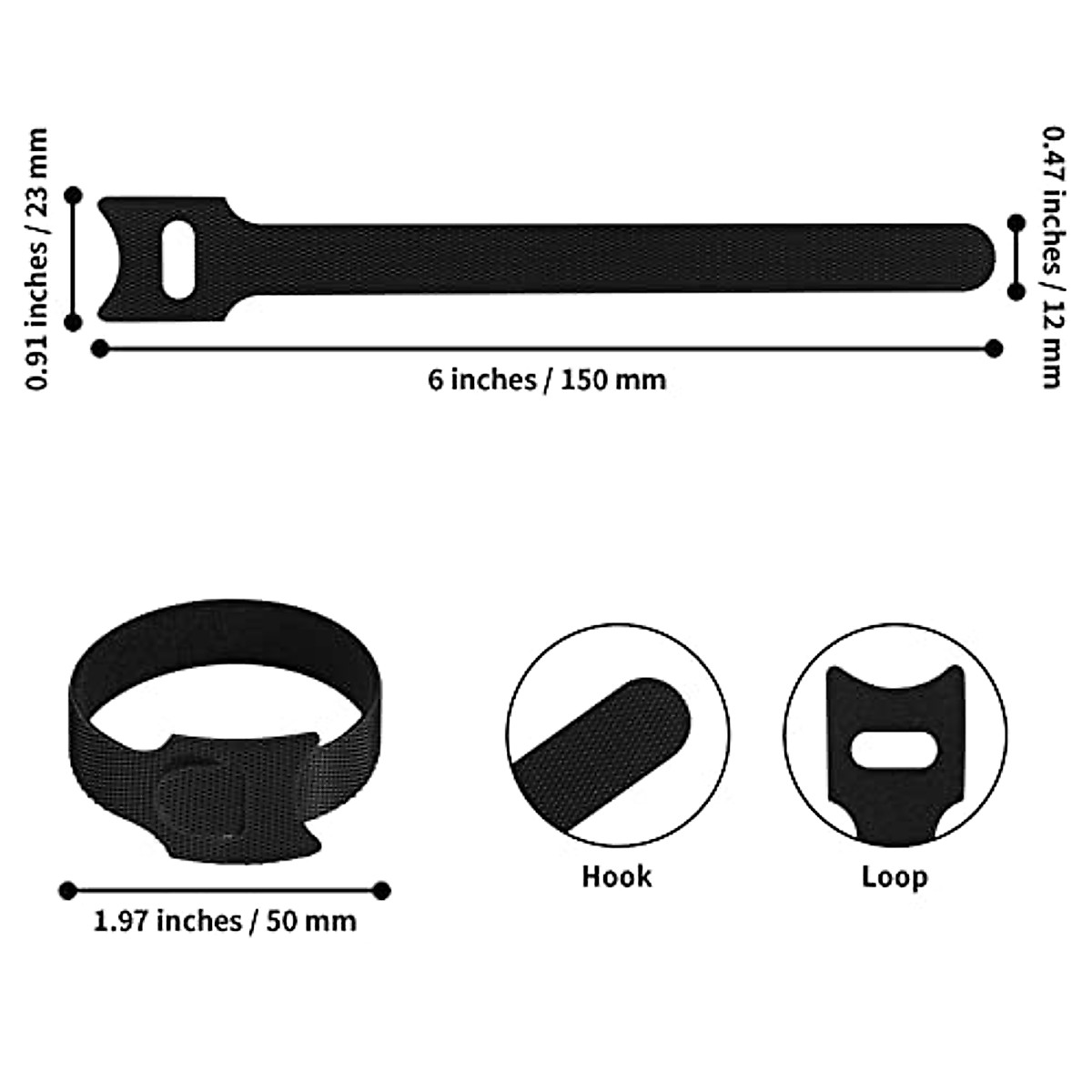 Vaincre 80PCS Cable Ties Reusable - 6 inches Wire Ties Adjustable Cord Ties Microfiber Cable Straps Cord Organizer Ties, Hook Loop Cable Management Ties for Organizing Home Office Cables