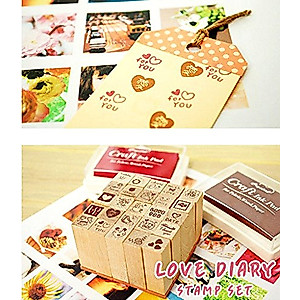 Diary Stamp Set,Wooden Rubber Signet for Children DIY Scrapbooking Planner Card Making(25pcs,Love Heart)