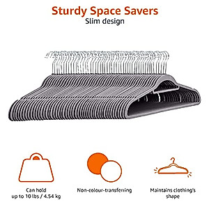 Amazon Basics Velvet Suit Hangers with Horizontal Bar, 50-Pack, Dark Gray