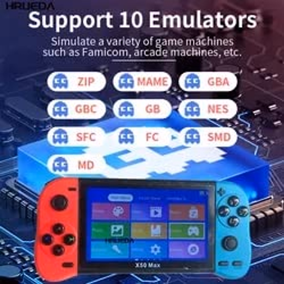 Old Arcade Retro Classic Handheld Game Console 5 Inch Led Screen Double TF Card 8 GB Internal 64 GB External Over 10000 Preloaded Games (Red and Blue)