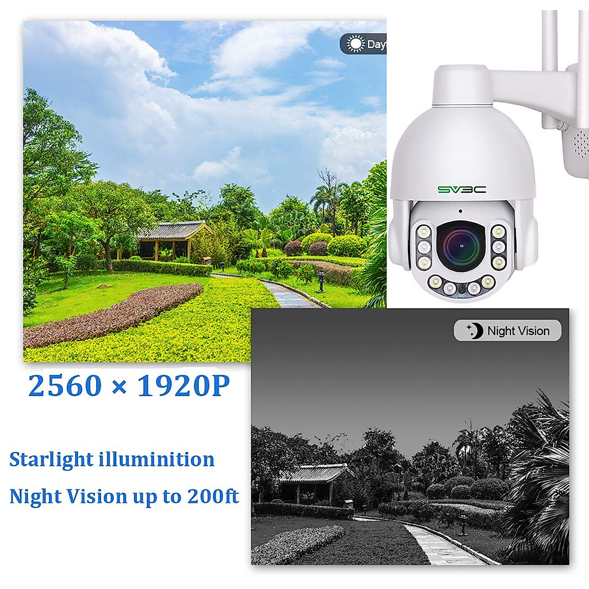 SV3C 5MP PTZ IP Camera Outdoor, Dual Band 2.4G 5GHZ WiFi Cameras, Auto Tracking 5X Optical Zoom Onvif Security Camera with Humanoid Detect, RTSP, Metal Case Waterproof, Two-Way Audio, SD Card Record