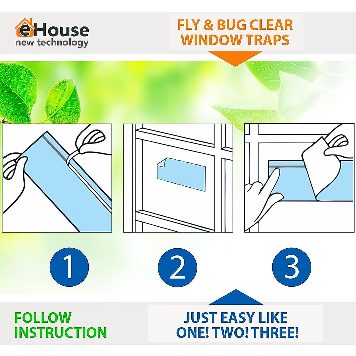 Window Fly Traps for Indoors. Paper Sticky Strips. Easy to Use Catcher and Killer Flies. Clear Tape Windows Trap for House Control Over Insects, Ladybugs, Flys and etc. 12 Pack