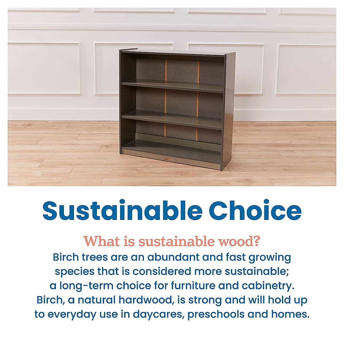 ECR4Kids Classic Bookcase, 36in, Adjustable Shelves, Grey Wash