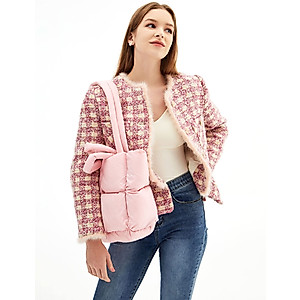 BDSX Large Puffer Shoulder Bag, Trendy Luxury Chic Quilted Cotton Padded Tote Bag for women, Winter Soft Puffer Tote Bag Nylon Down Pillow Bag Women's Handbags & Shopper Bag(Pink)