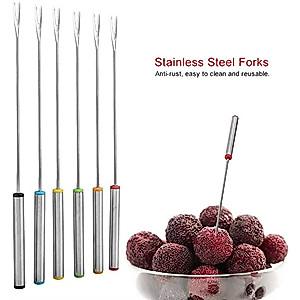 6PCS 9.5 Inch Fondue Forks Stainless Steel, Colored Coding Cheese Fondue Fork Fruit Fondue Forks, Chocolate Fondue Forks Set of 6, for Hot Pot, Barbecue, Fruits, Vegetables, Cheese, Marshmallows