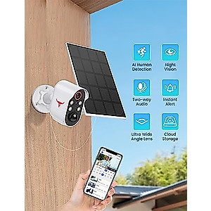 Aiwit Wireless Security Cameras, Solar Outdoor Camera with Lights, HD Night Vision, AI Smart Human Detection, Two-Way Talk, IP65 Waterproof, Real-Time Alerts, Cloud Storage, 2.4G WiFi
