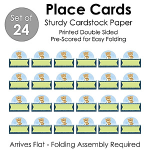 Big Dot of Happiness Baby Boy Teddy Bear - Baby Shower Tent Buffet Card - Table Setting Name Place Cards - Set of 24