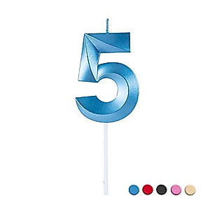 Birthday Candles Extended Big Number Candle Multicolor 3D Design Cake Topper Decoration for Any Celebration(5 Candle Blue)