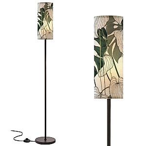 RZNTJHUINA Modern Standing Lamps Floral Green Black White Leaf Philodendron Plant Minimalist Floor Lamp Metal Pole Lamp with Linen Lampshade for Bedroom Living Room Office Nursery Reading Foot Switch