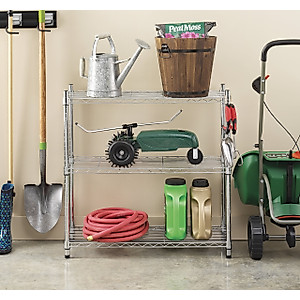 Whitmor Supreme 3 Tier Shelving with Adjustable Shelves and Leveling Feet - 350 lb. Capacity per Shelf - Chrome