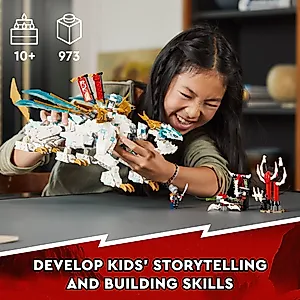 LEGO NINJAGO Zane’s Ice Dragon Creature 71786, 2in1 Dragon Toy to Action Figure Warrior, Model Building Kit, Construction Set for Kids with 5 Minifigures