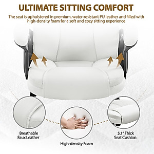Yaheetech High Back Executive Office Chair Faux Leather Managerial Chair Ergonomic Computer Meeting Chair Large Seat, Sturdy Metal Base,White