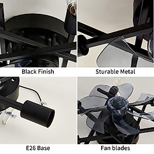 ASGYISA Modern Black Matte Ceiling Fan with Light Industrial 6 Lights Low Profile Flush Mount Fandelier with Remote Control for Farmhouse Kitchen Dining Room Bedroom